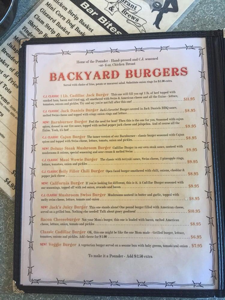 Menu at Cadillac Jack's Saloon & Grill pub & bar, Pendleton