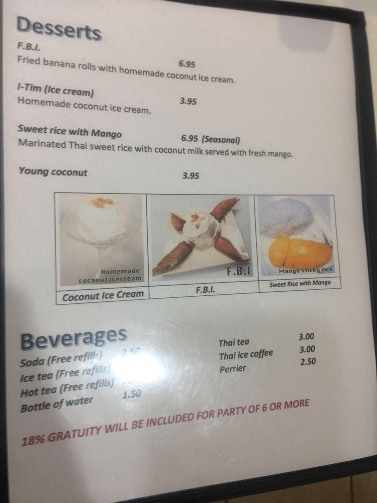 Menu at Thai Food Restaurant, Lake Havasu City