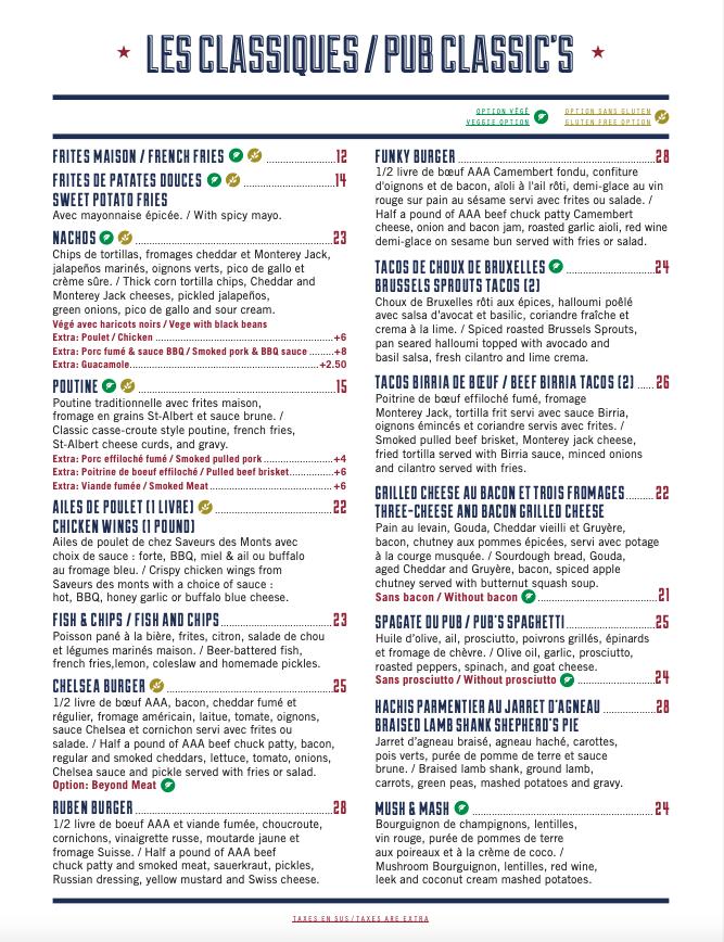 Menu at Chelsea Pub, Chelsea, 238 Chem. Old Chelsea