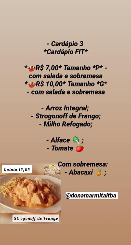 Menu at Dona Marmita restaurant, Iturama