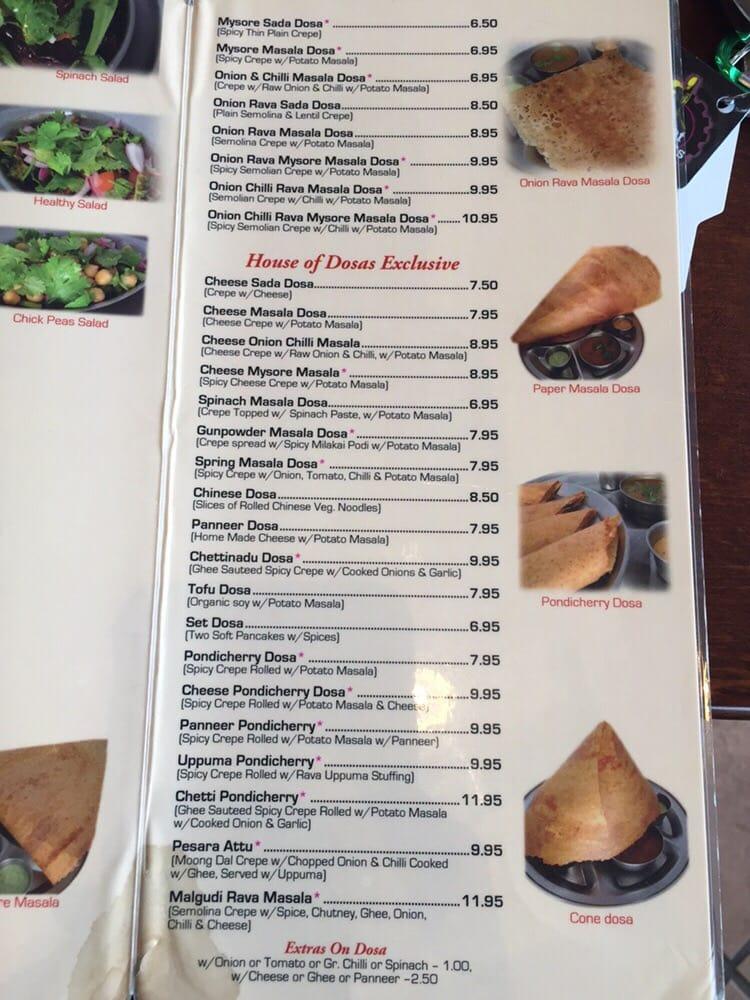 Menu at House of Dosas restaurant, Hicksville