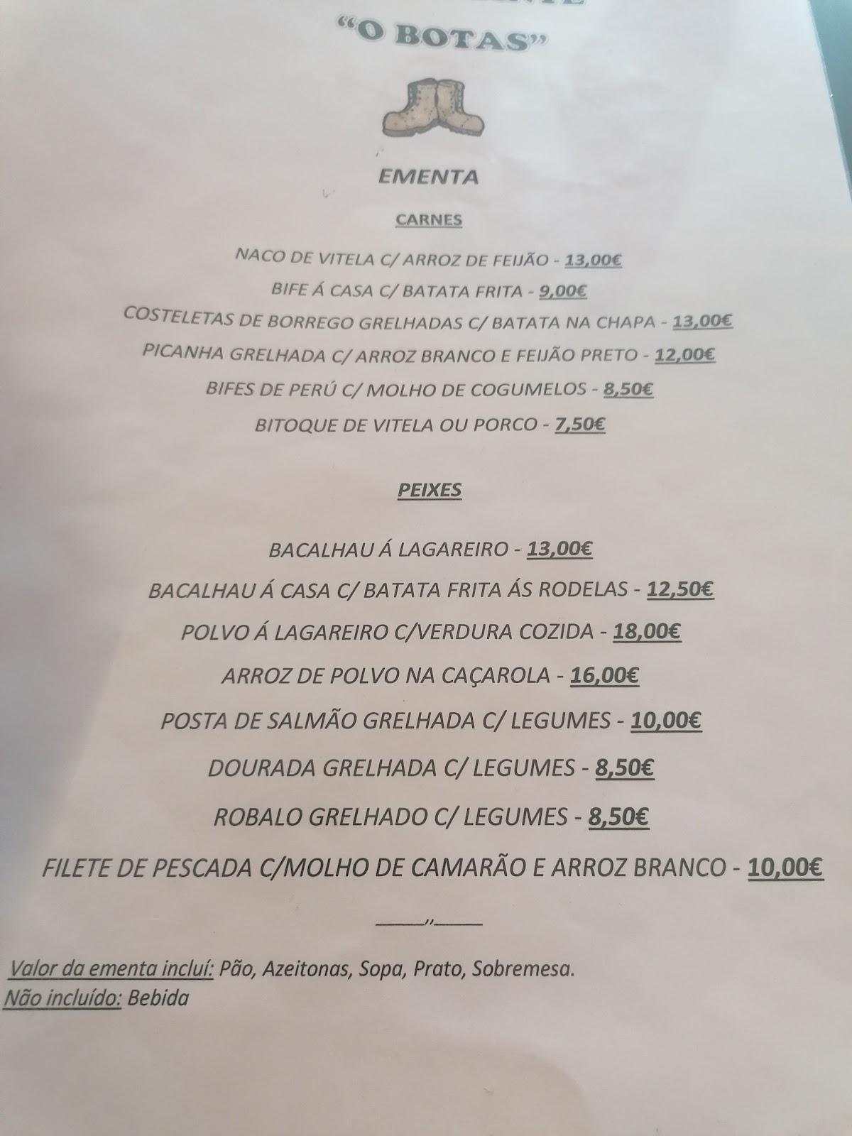 Menu em Restaurante "O Botas", Celorico da Beira