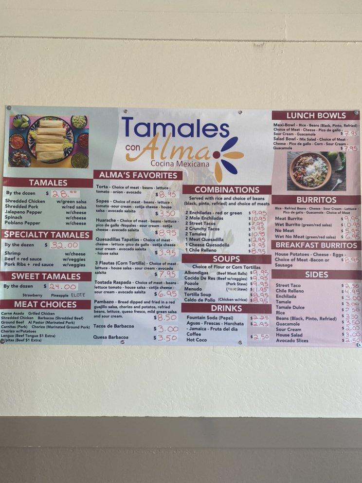 Menu at Tamales Con Alma Cocina Mexicana restaurant, Grants Pass