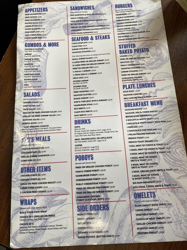 Menu at The New Ronnie's Cajun Cafe, Eunice