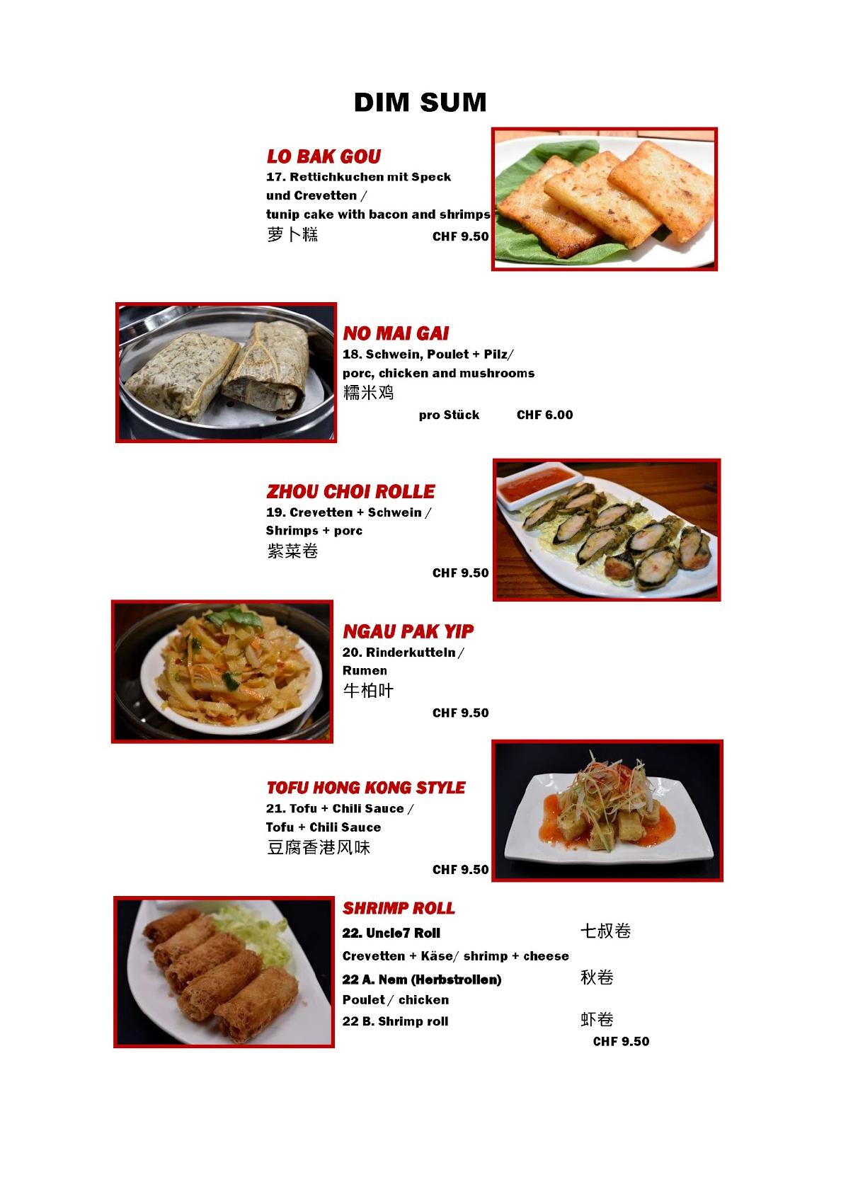 Speisekarte von China Restaurant Uncle 7, Zürich, Klingenstrasse 34