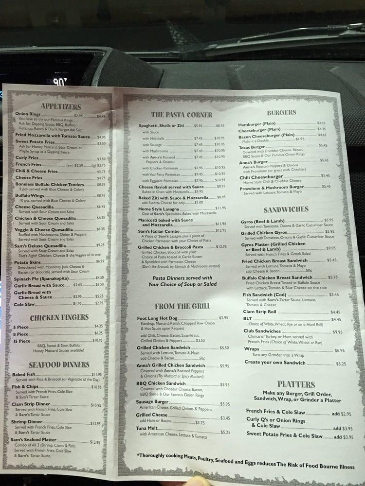 Menu at Uncle Sam's Restaurant, Bristol