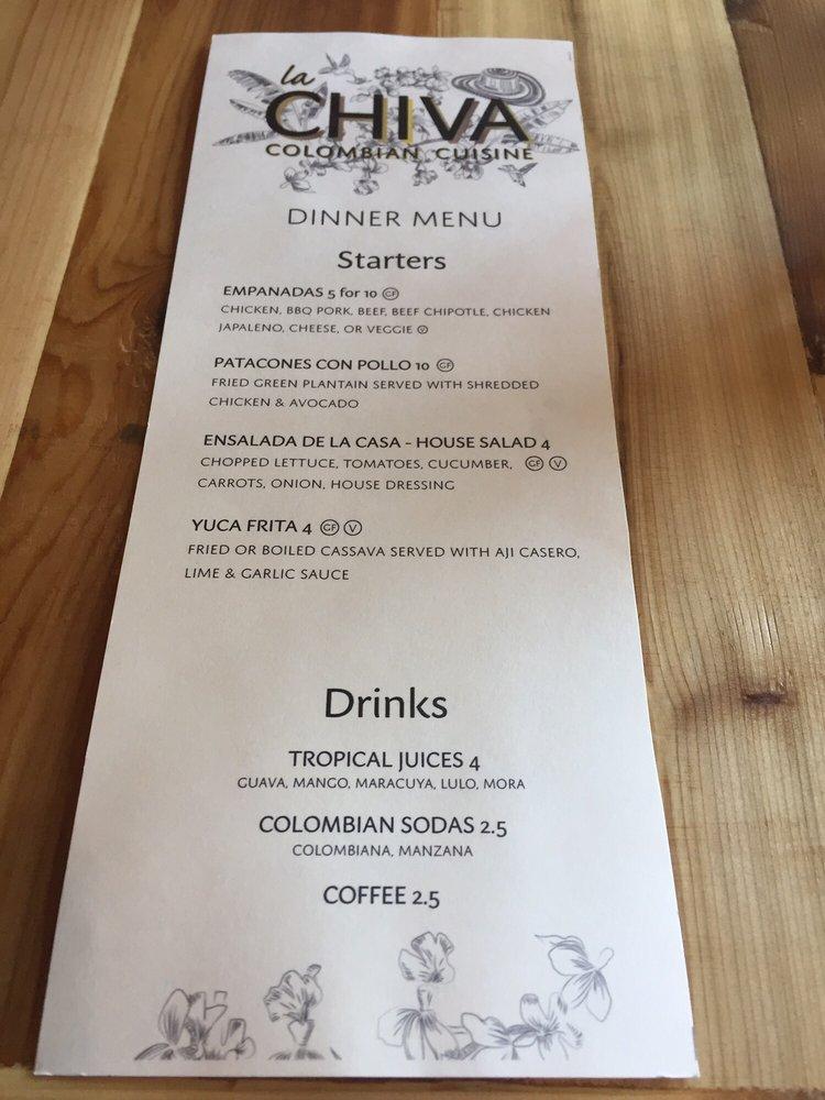 Carta del pub y bar La Chiva Colombian Cuisine, Denver, S Broadway