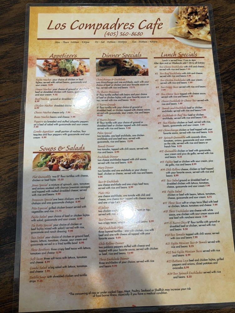 Menu at Los Compadres Cafe, Norman, N Interstate Dr