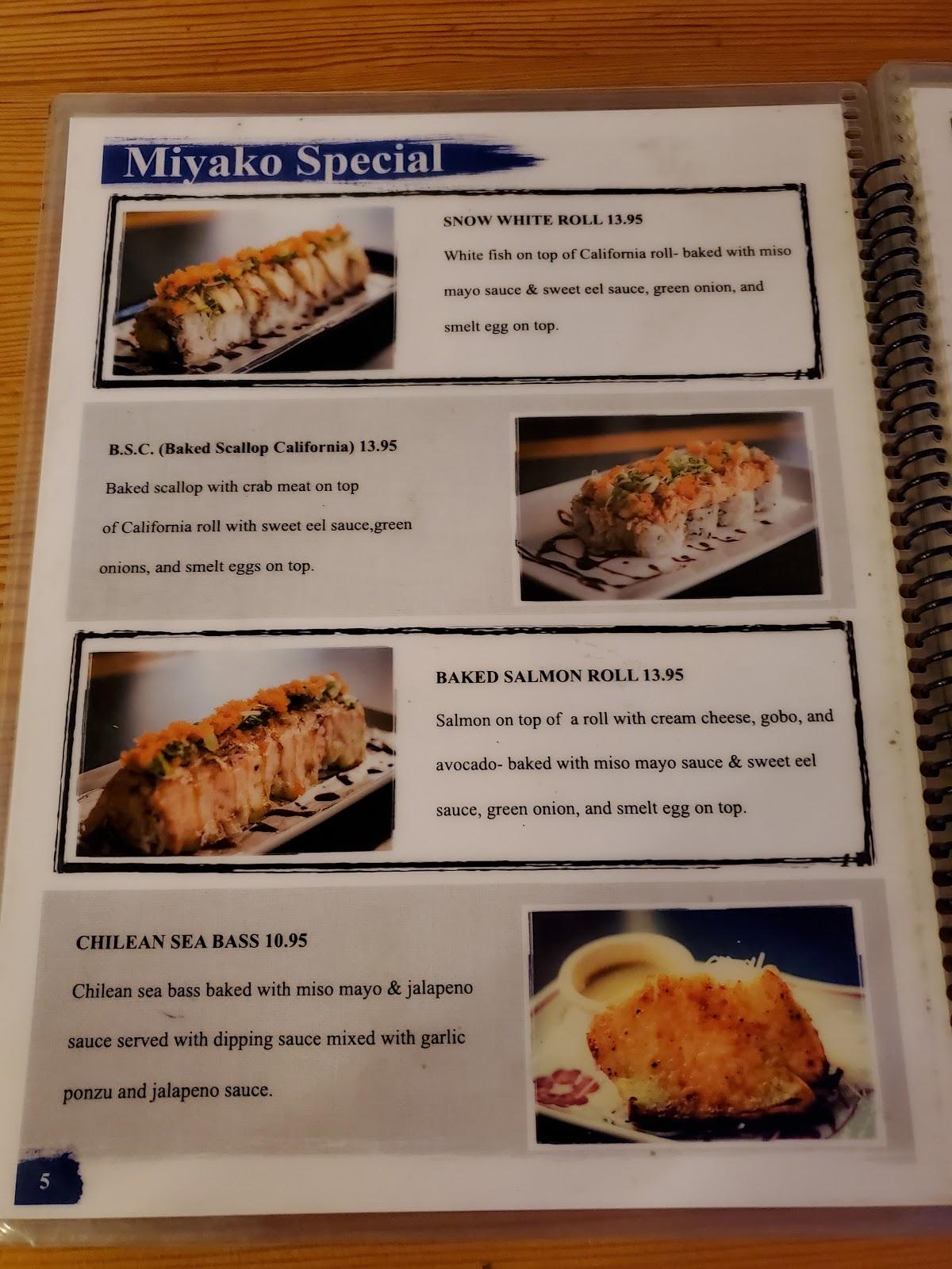 Menu at Miyako Japanese Restaurant, San Clemente