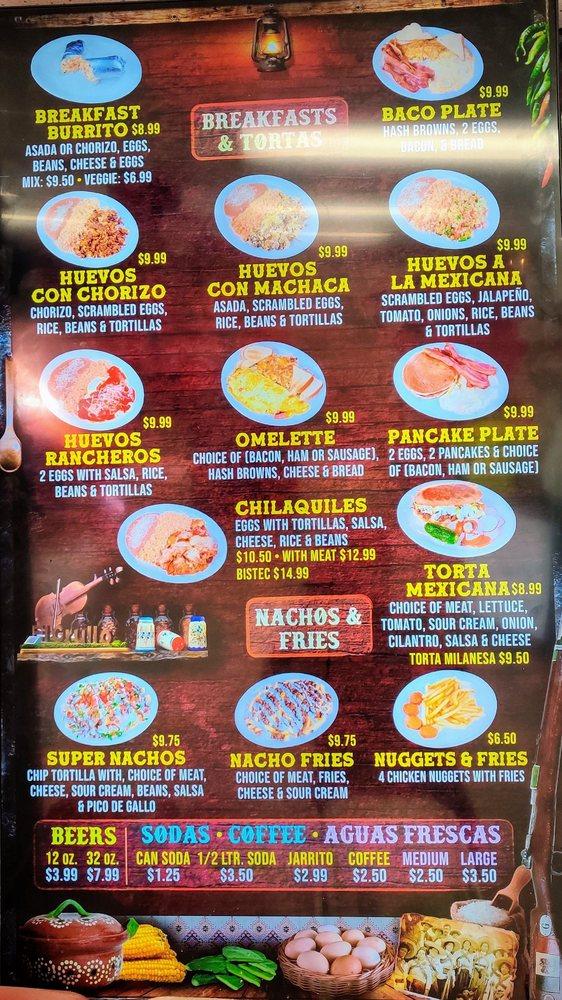 Menu at Taqueria El Grullense restaurant, Pacheco