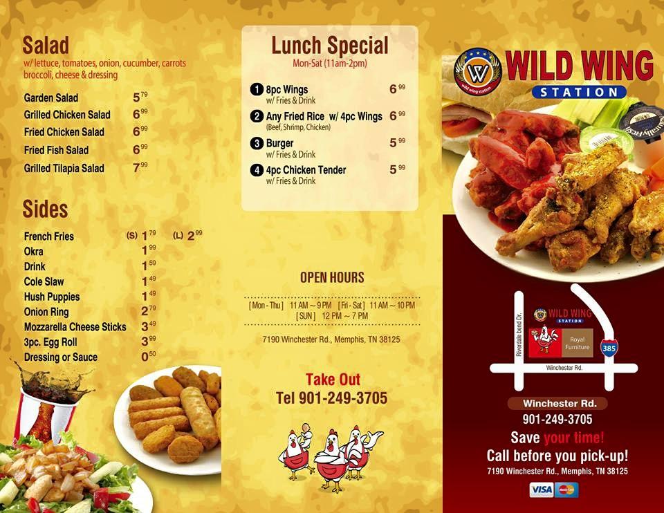 Menu at Wild Wings Station restaurant, Memphis