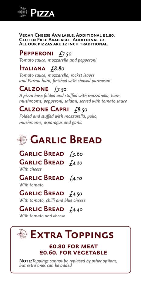Menu at Capri Mirfield restaurant, Mirfield