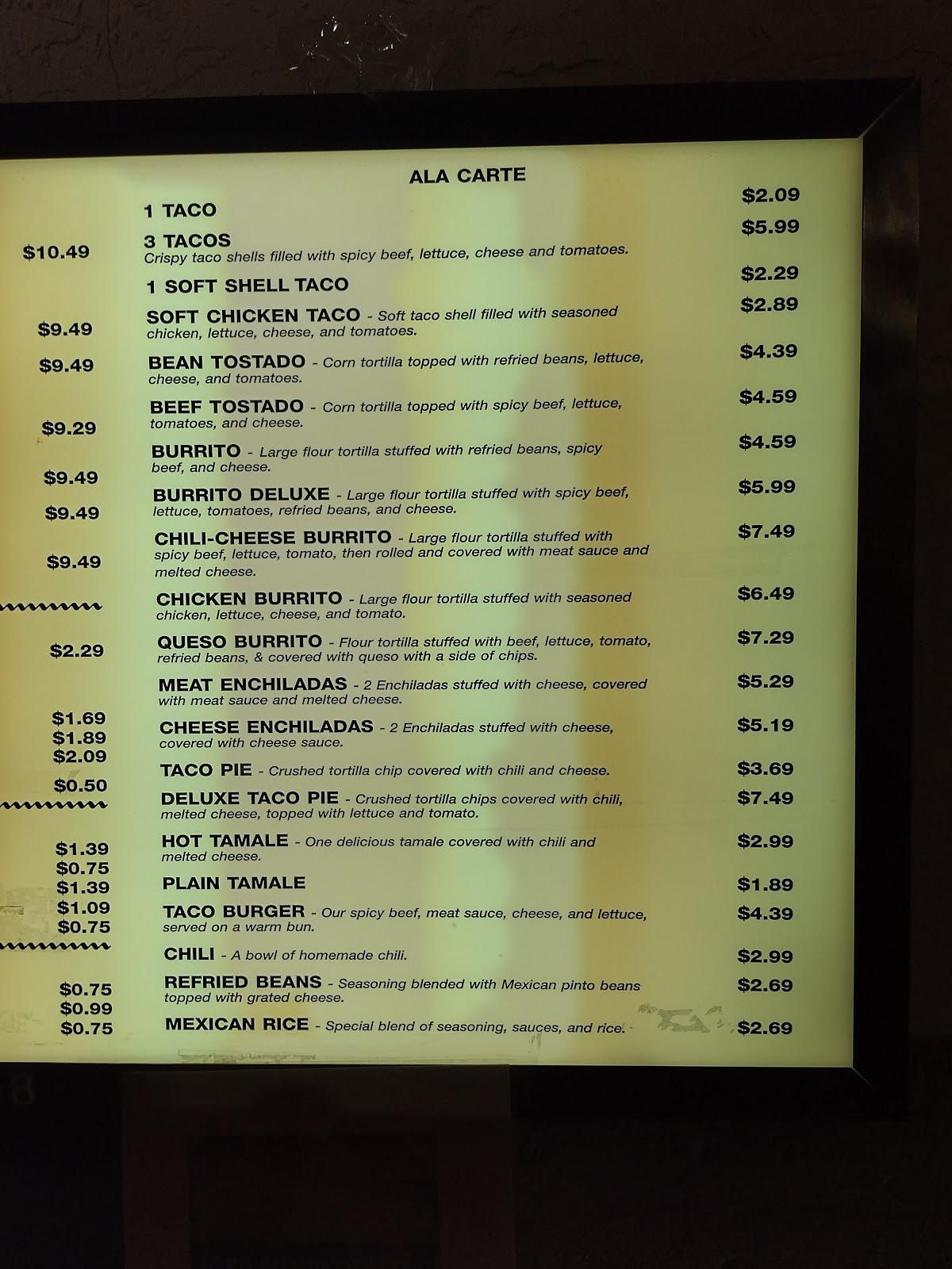 Menu at Charro's Mexican Food restaurant, Pine Bluff