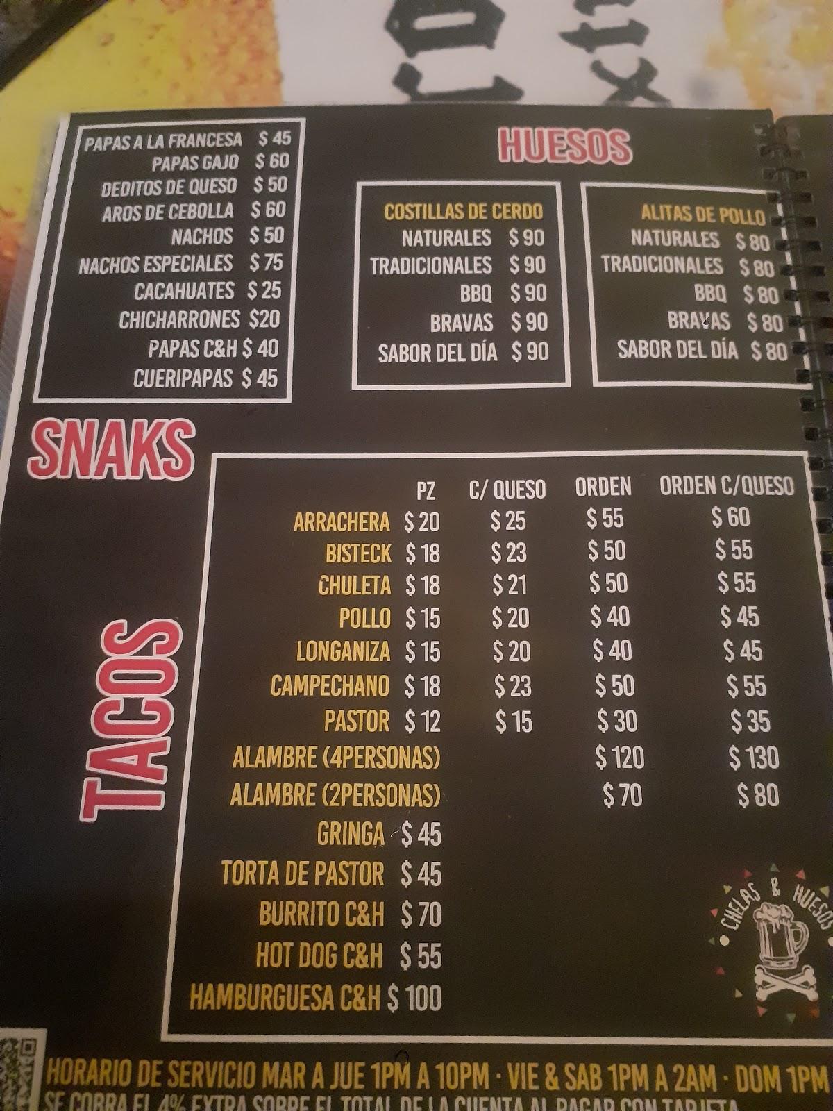 Menu at Chelas & Huesos pub & bar, Cuautitlán Izcalli