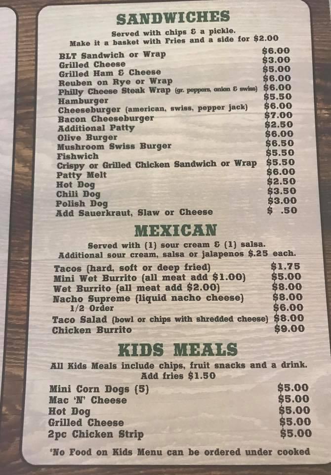 Menu at Flat River Saloon pub & bar, Six Lakes