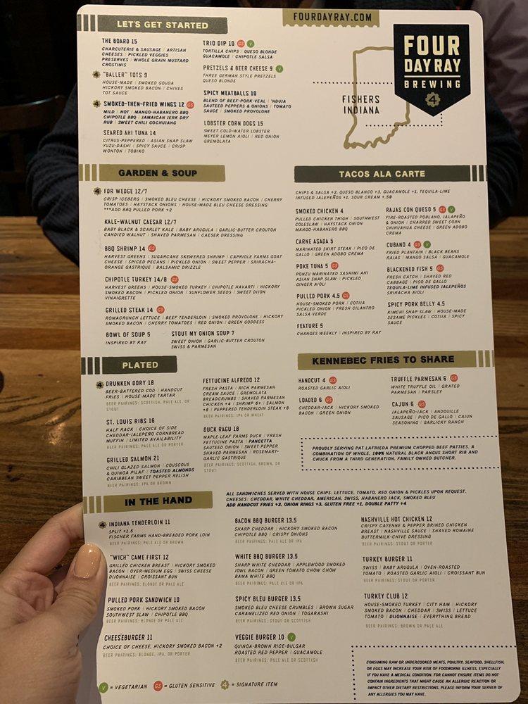 Menu at Four Day Ray Brewing pub & bar, Fishers