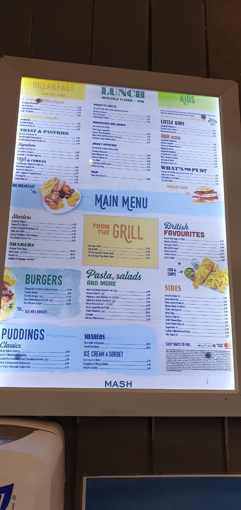 Menu at Mash and Barrel, Exmouth