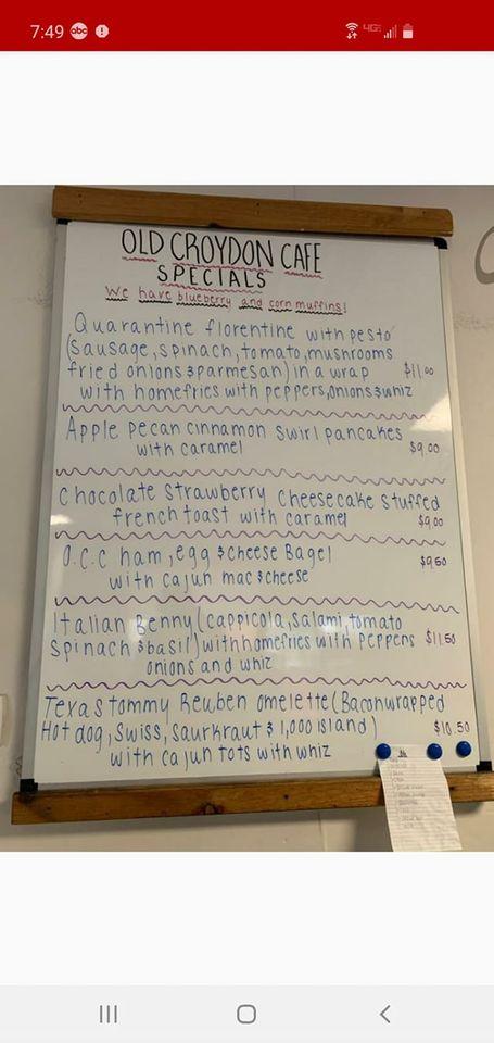 Menu at Old Croydon Cafe, Croydon