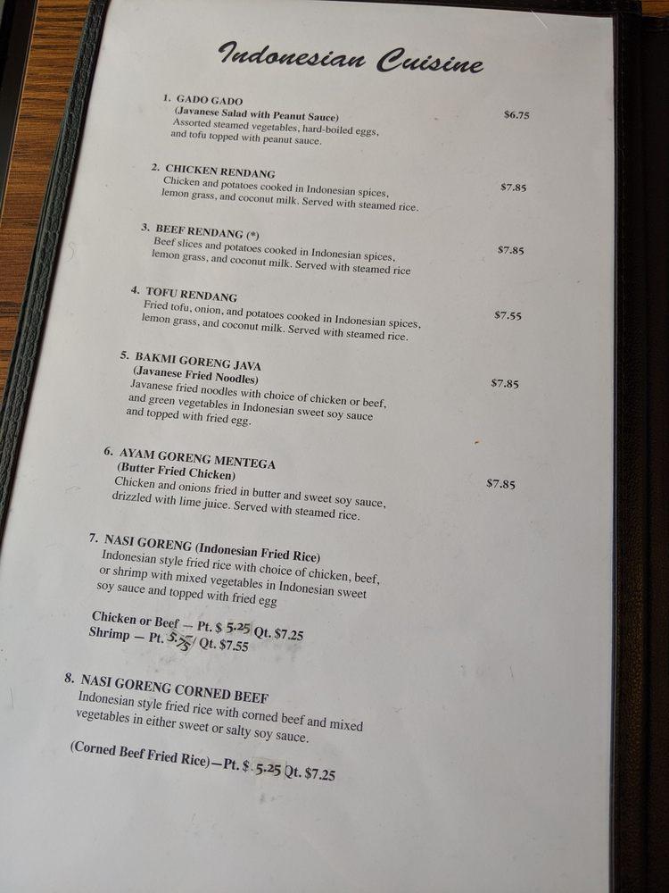 Menu at Rasa Ria restaurant, Kalamazoo