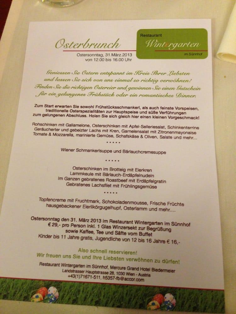Menu at Restaurant Wintergarten, Vienna