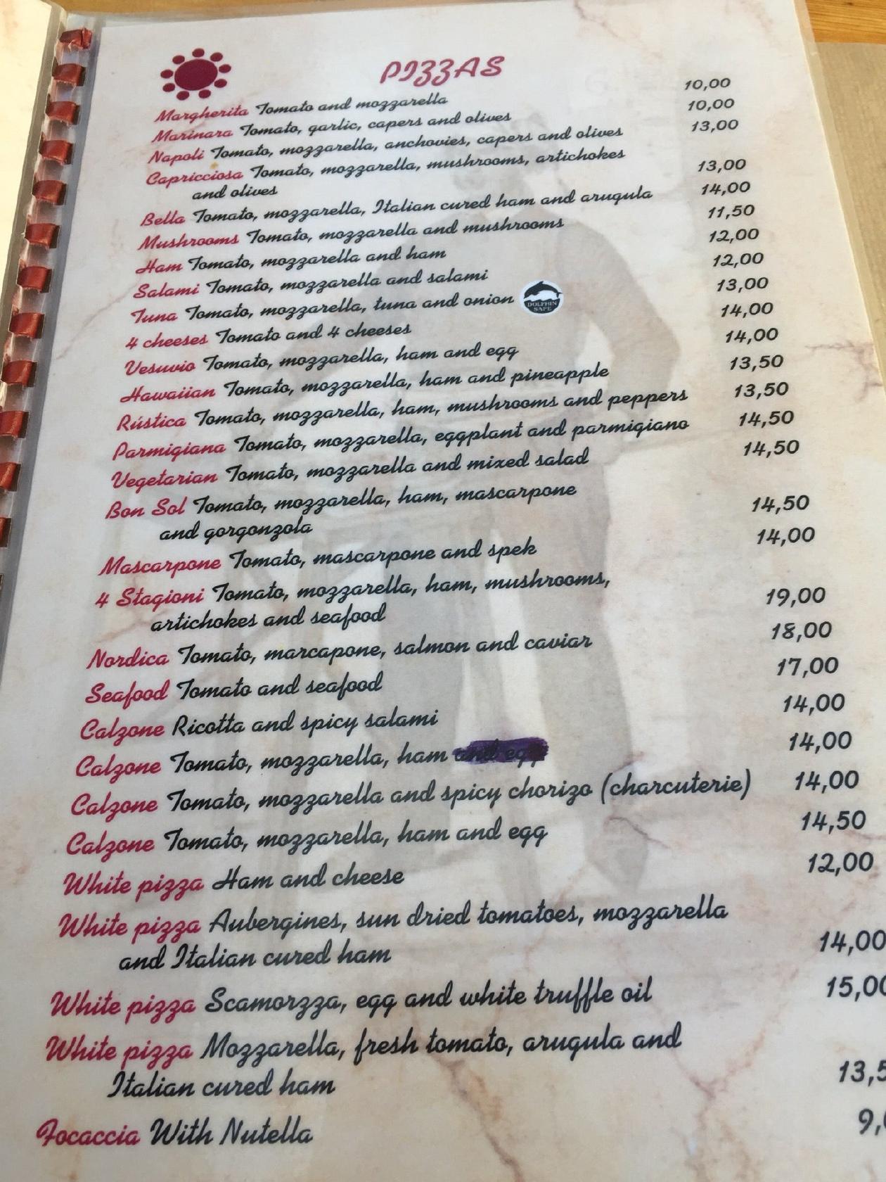 Menu at Restaurante Bon Sol, Spain