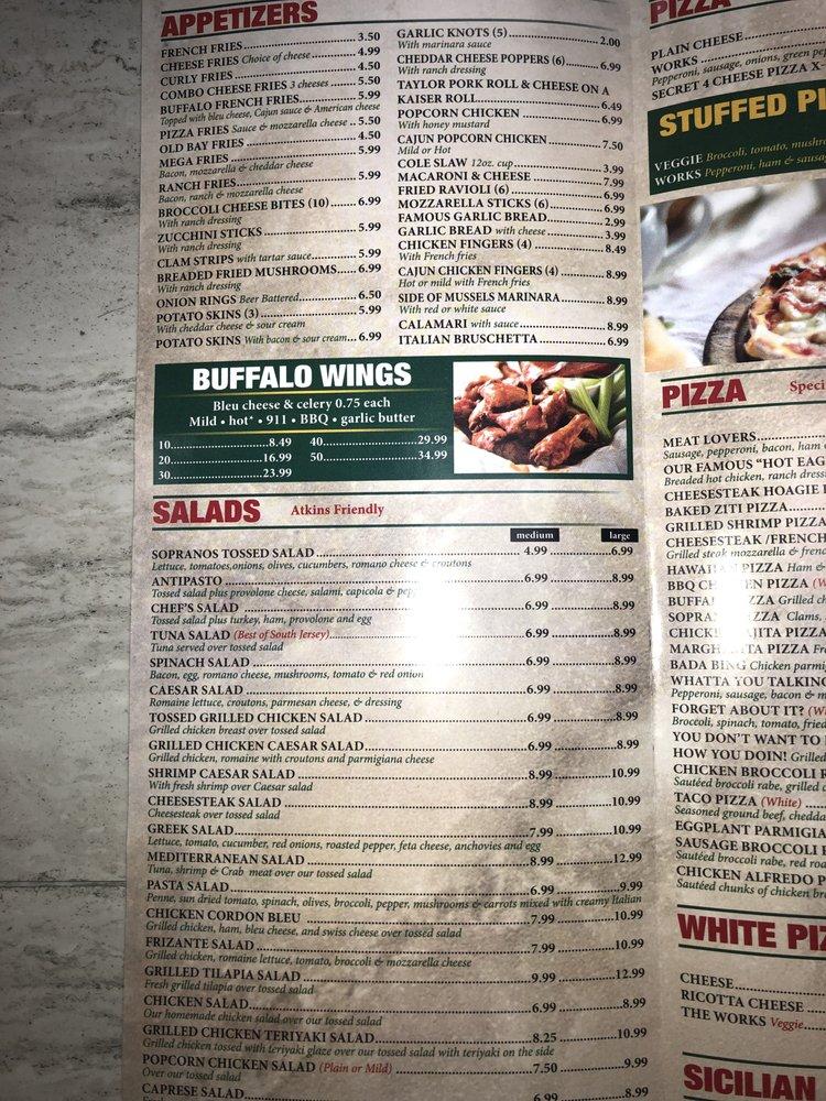 Menu at Tony Soprano's Pizza pizzeria, Medford, 11 Jackson Rd
