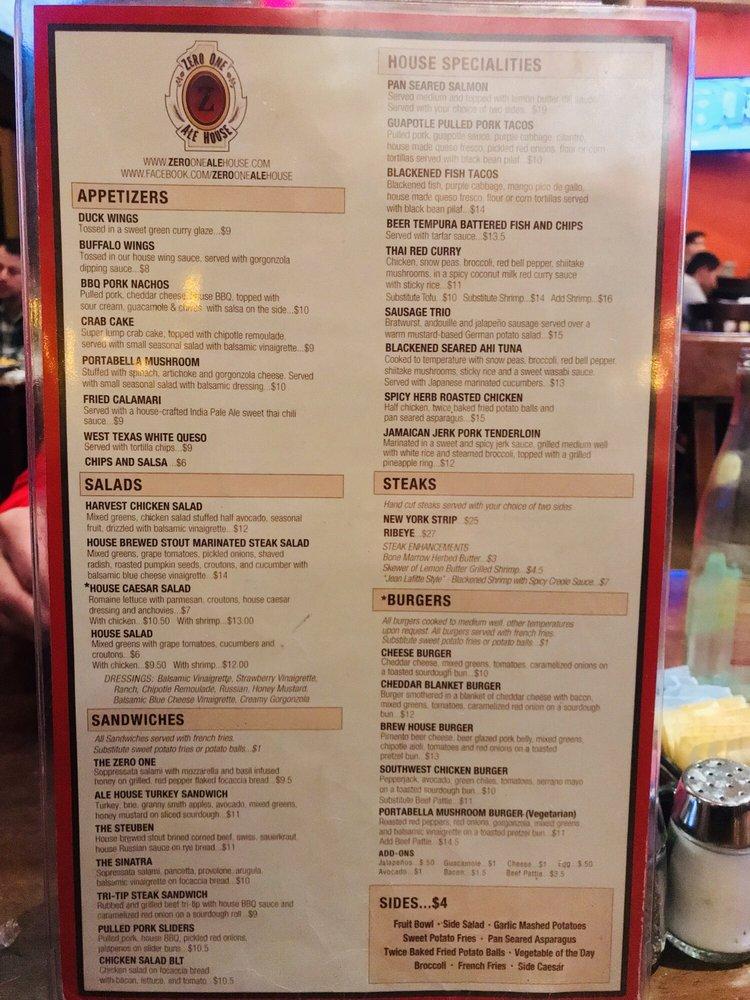 Menu at Zero One Brewing Company pub & bar, San Angelo