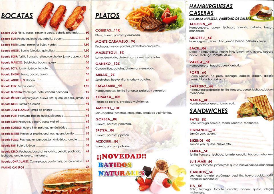 Carta de Bar Los Botijos, Bilbao, Masustegi Estrata