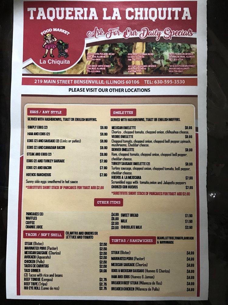 Menu at Food Market La Chiquita pub & bar, Bensenville