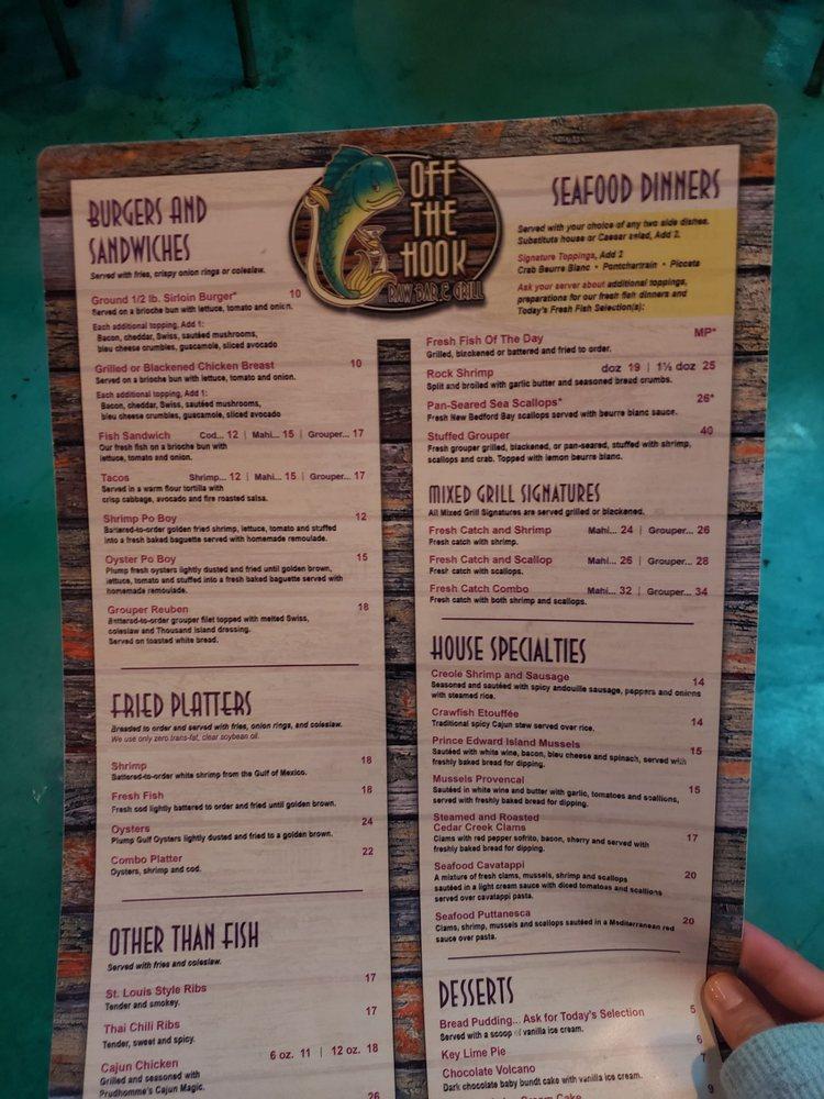 Menu at Off the Hook Raw Bar & Grill, New Smyrna Beach