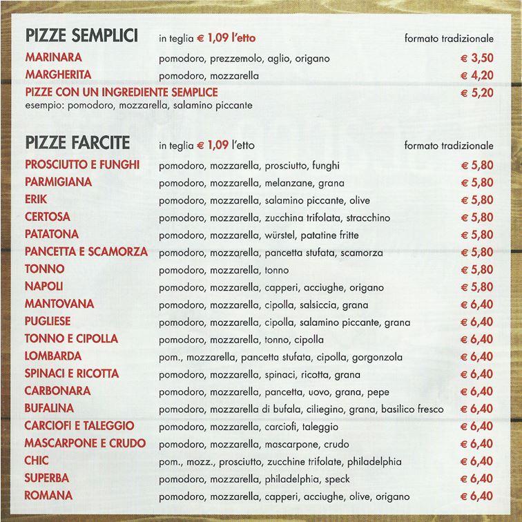 Menu at Pizzeria Scacco Matto, Bussolengo