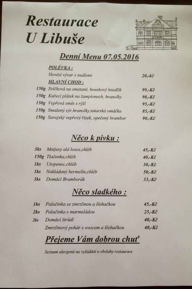 Carta del restaurante Restaurace U Libuše, Veltrusy