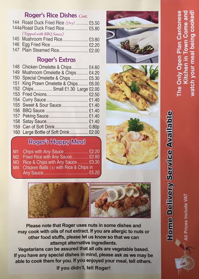 Menu at Rogers Take Away fast food, Llantwit Major