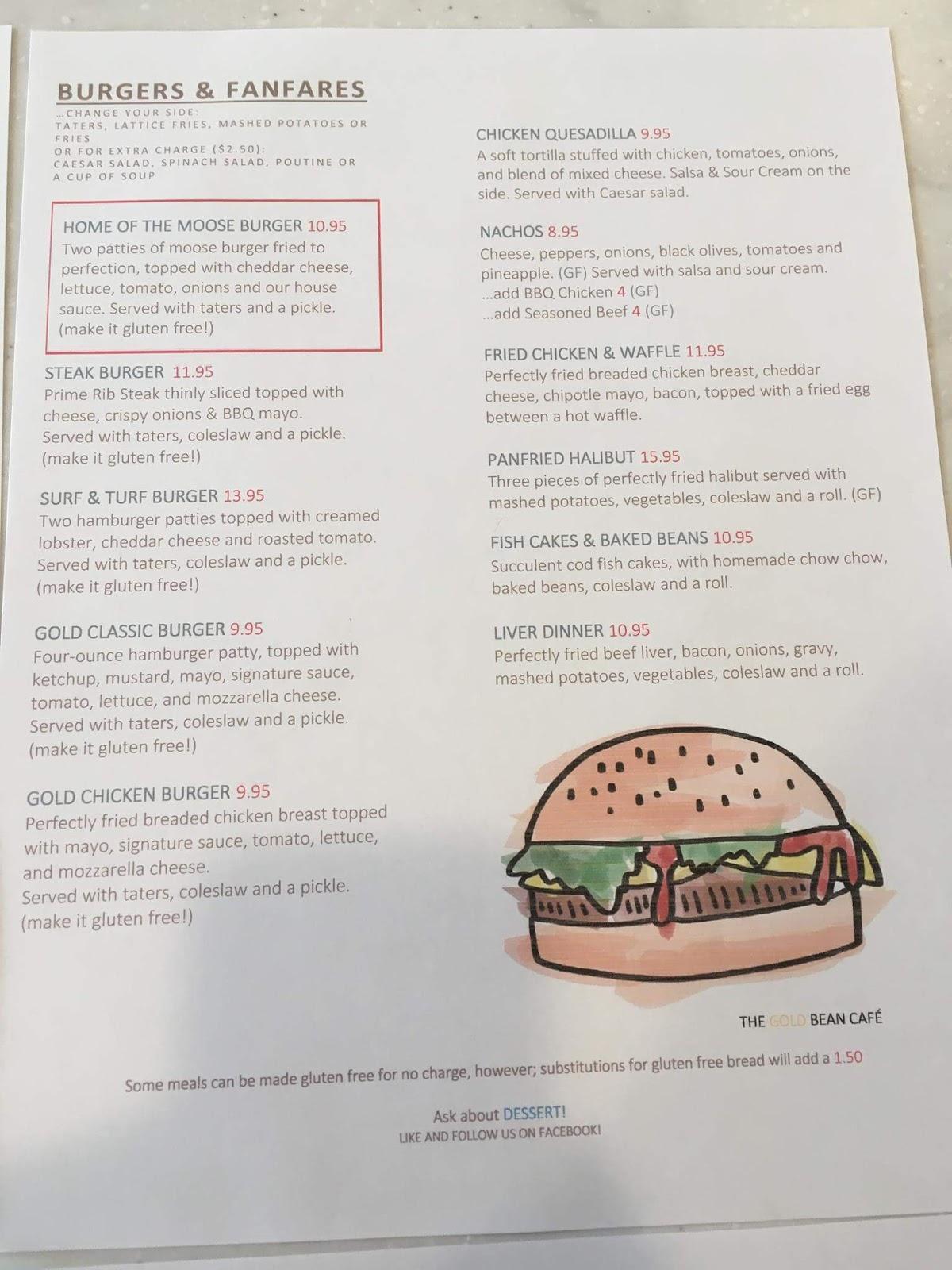 Menu at The Gold Bean Cafe, Chester Basin