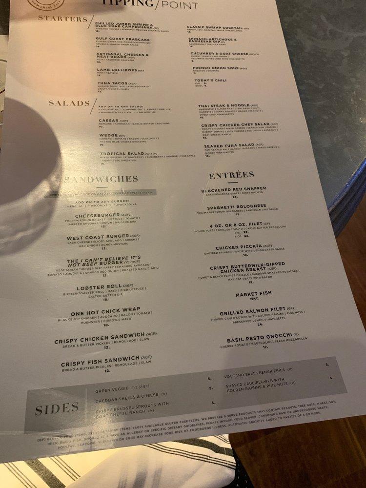 Menu at TIPPING POINT RESTAURANT AND TERRACE, Houston