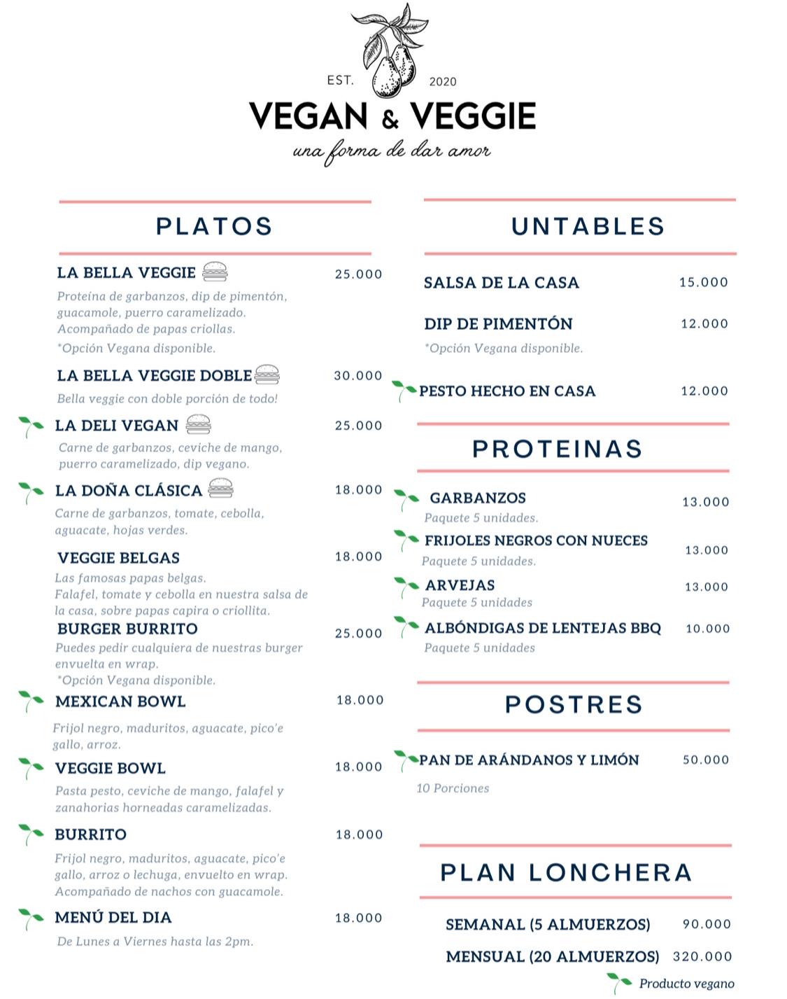 Menu at Vegan & Veggie restaurant, Medellín