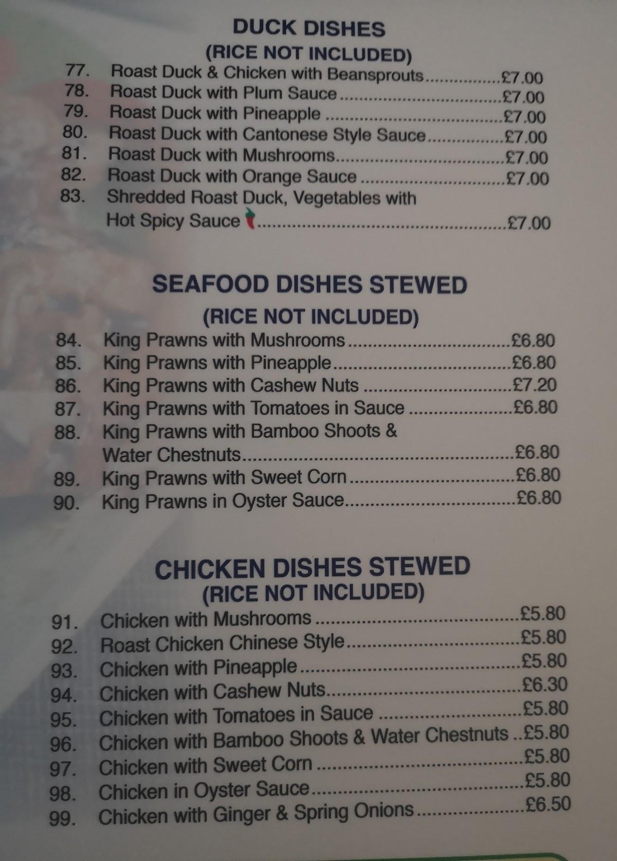Menu at Chung's Cottage, Old Dalby