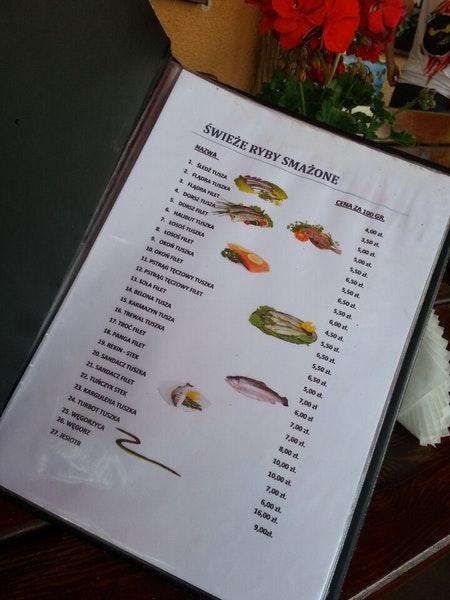 Menu at Tawerna Delfin restaurant, Gdańsk