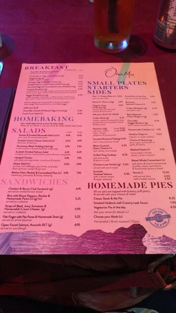 Menu at Òran Mór pub & bar, Glasgow, Byres Rd