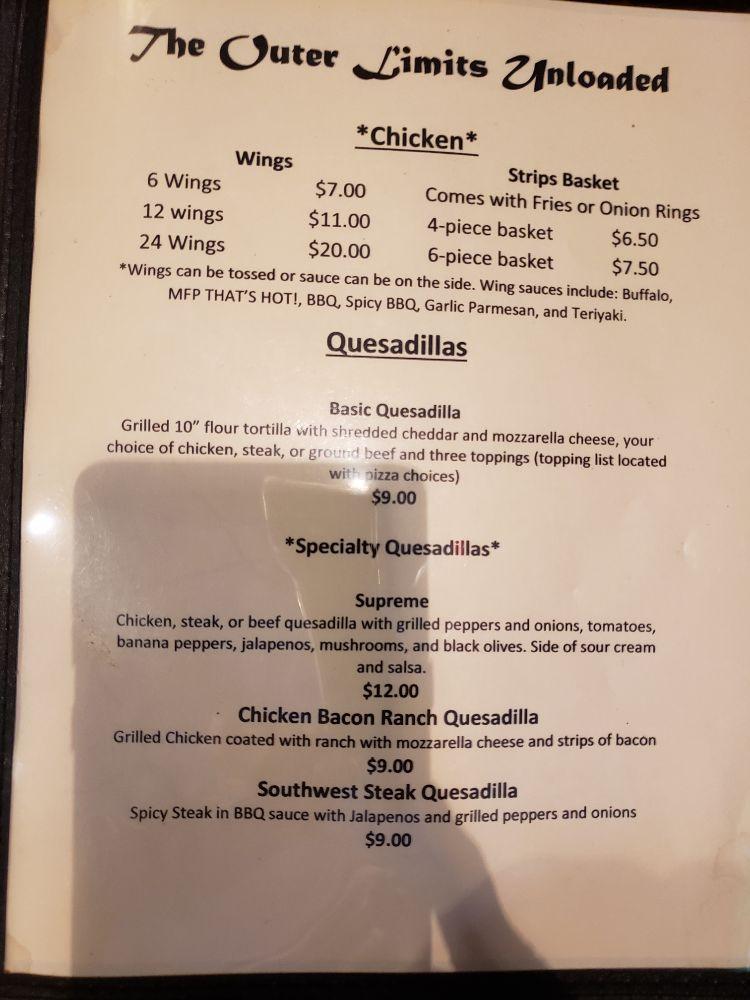 Menu at Outer Limits pub & bar, Charleston