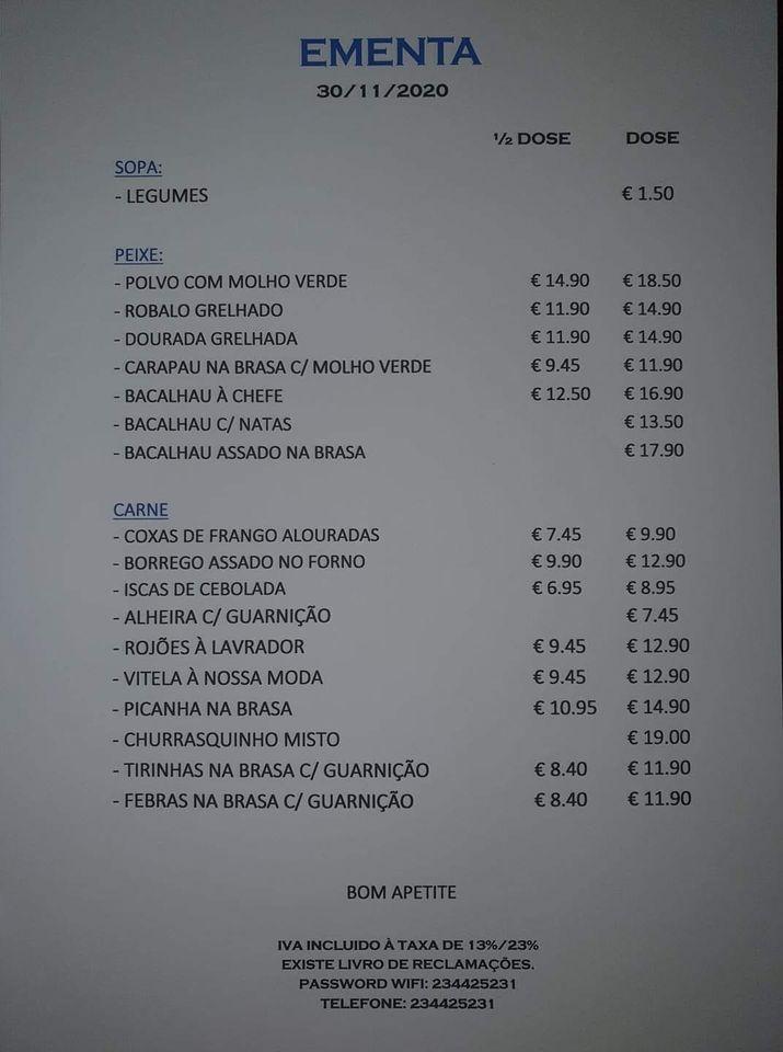 Menu em O Garfo restaurante, Aveiro