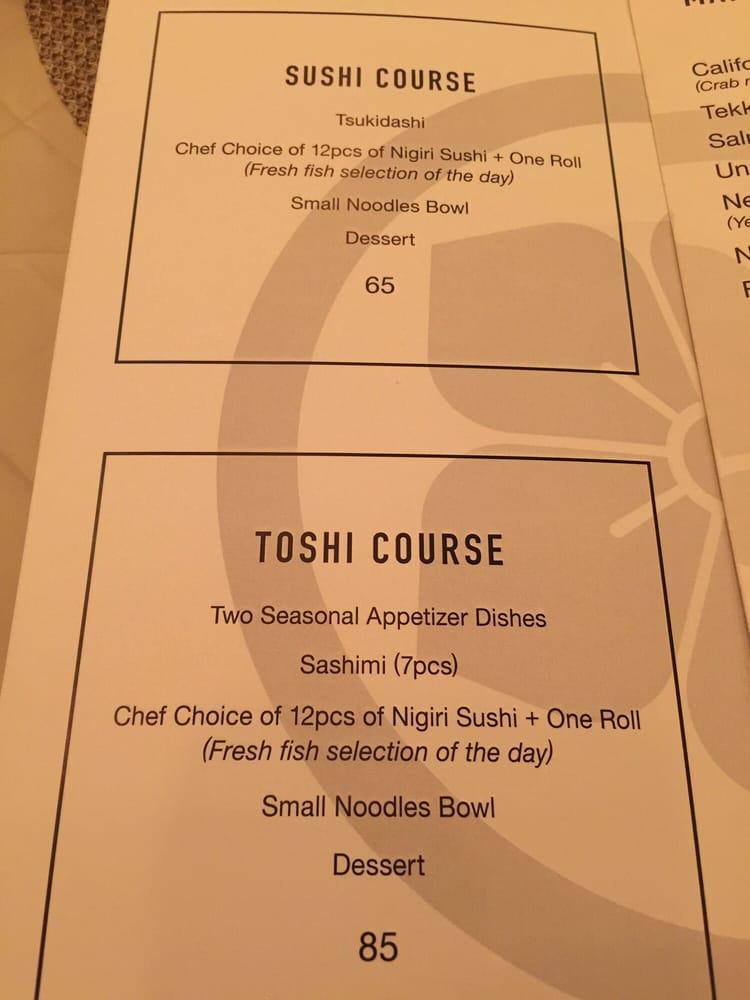 Menu at Toshi Ryoriten restaurant, Richmond Hill, Major Mackenzie Dr E