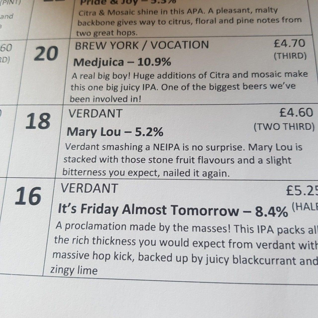 Menu at Assembly Underground pub & bar, Leeds