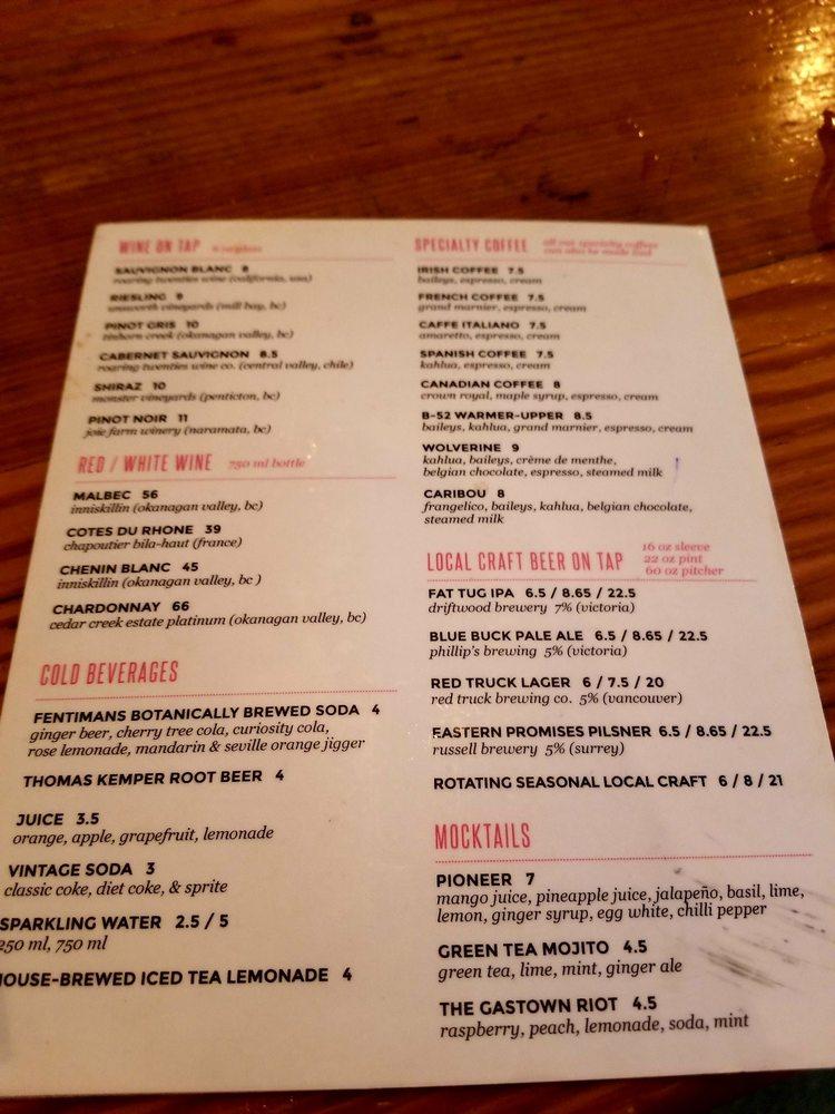 Menu at Catch 122 restaurant, Vancouver