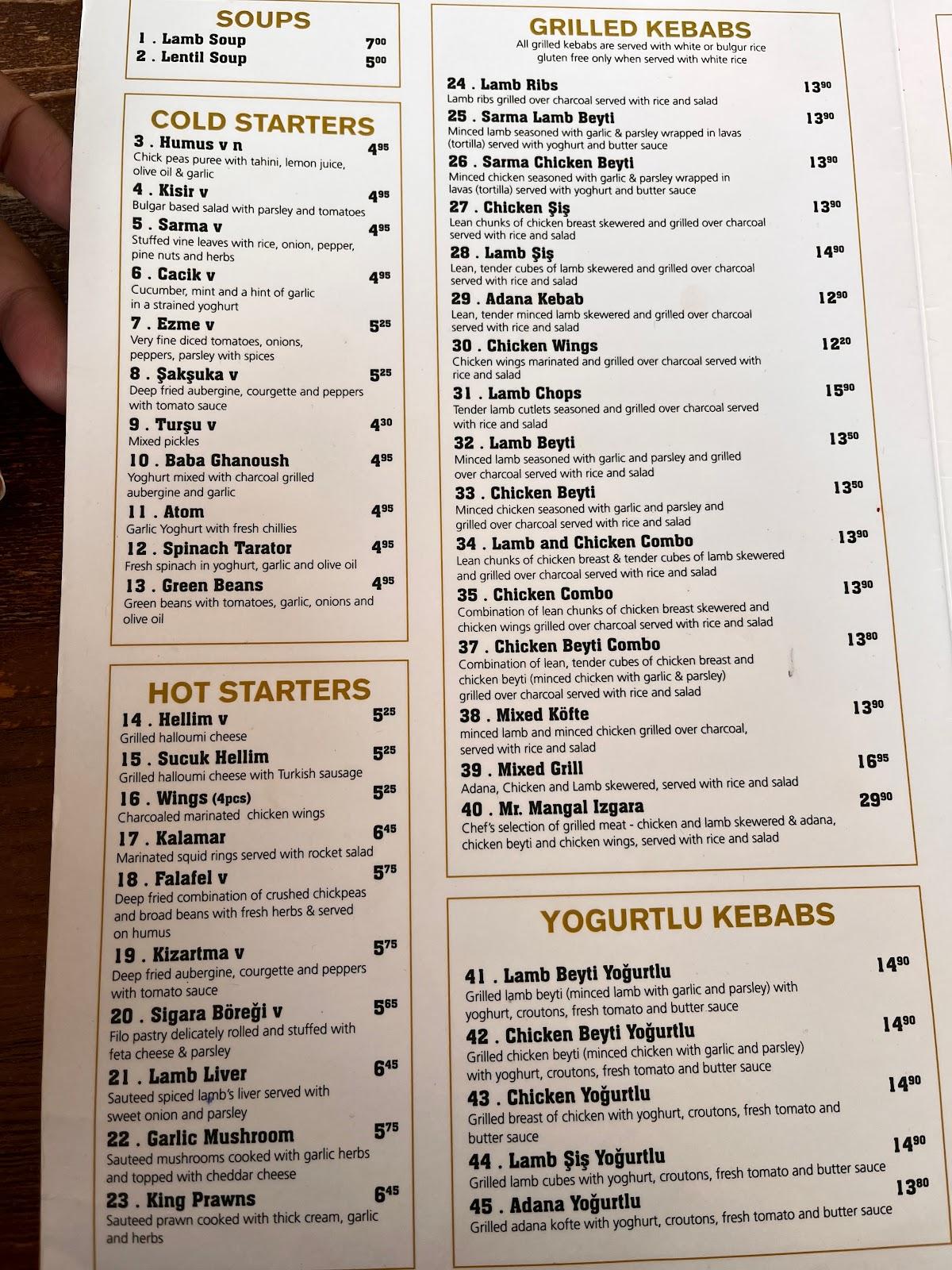 Menu at Mr Mangal restaurant, Norwich