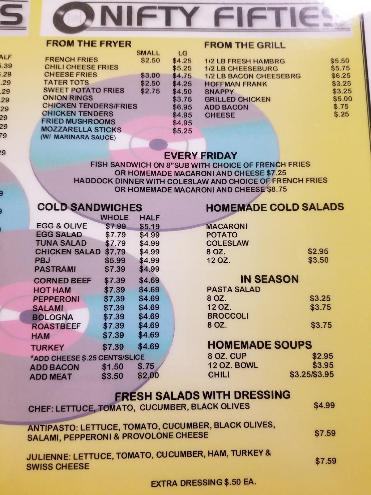 Menu at Nifty Fifties Sandwich Shop restaurant, Syracuse