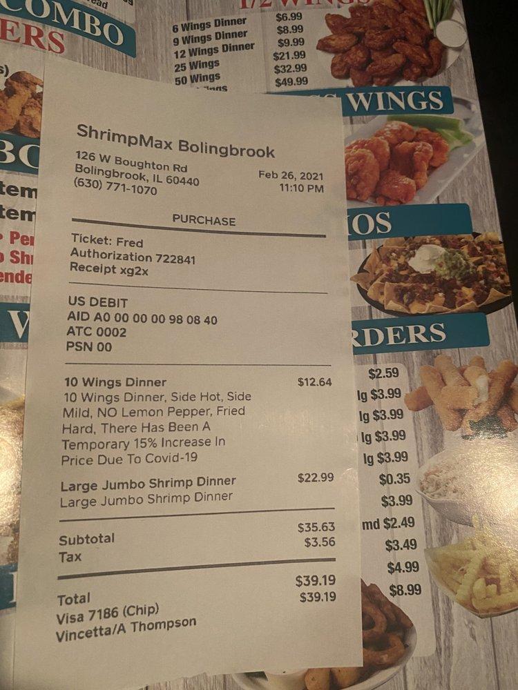 Menu at Shrimp Max Fish & Chicken restaurant, Bolingbrook