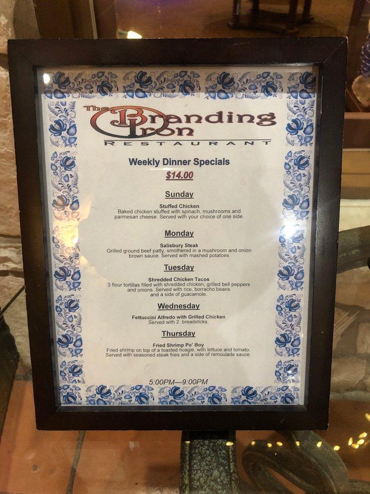 Menu at Branding Iron restaurant, Kerrville