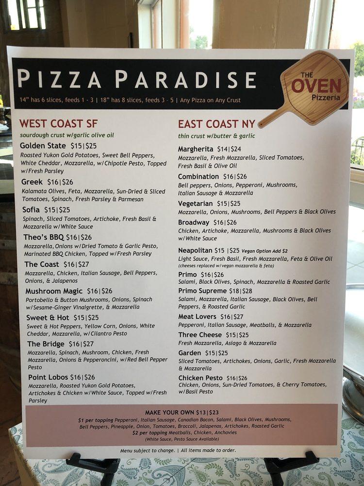 Menu at The Oven Pizzeria, Seaside