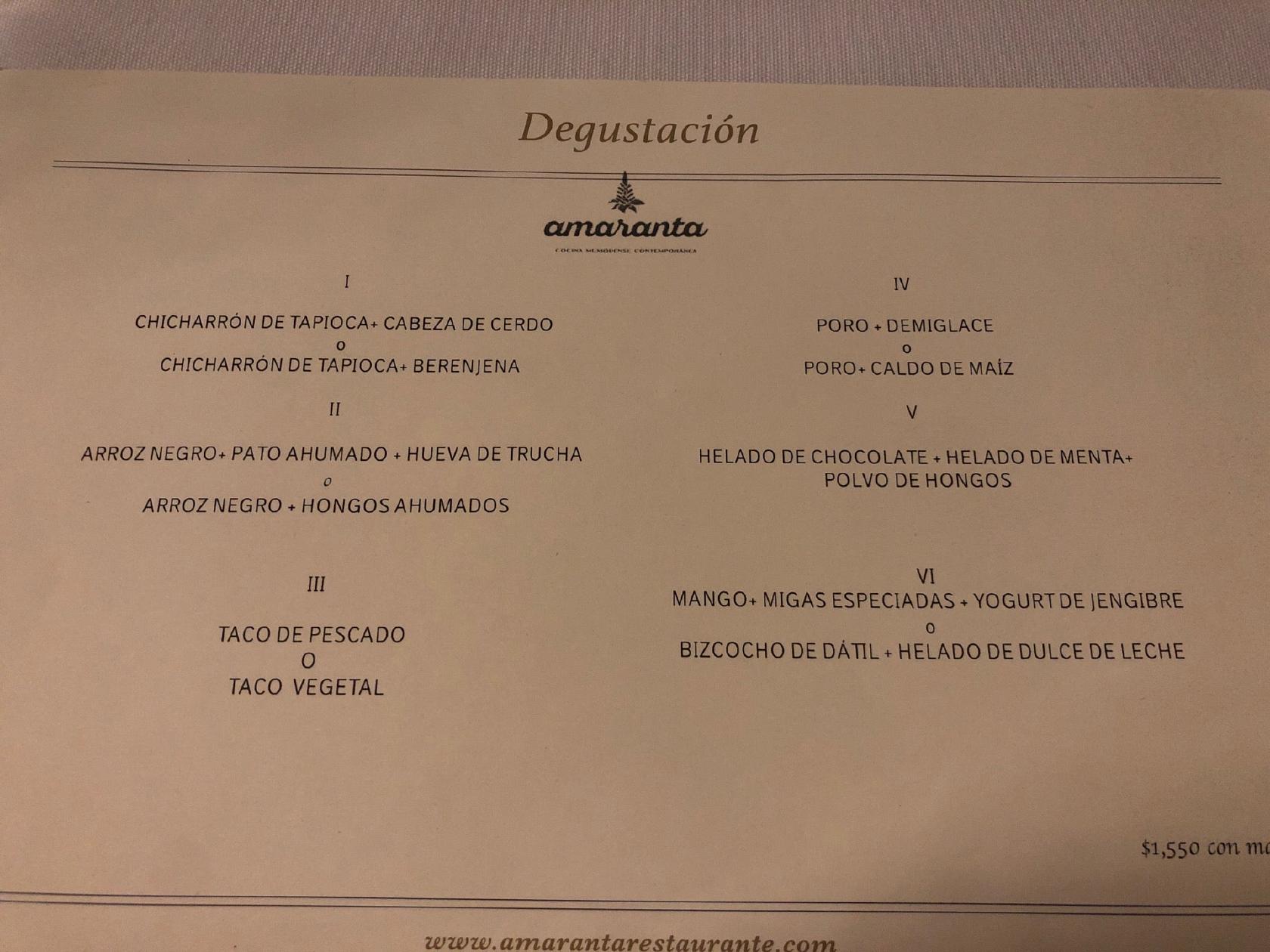 Carta del restaurante Amaranta: Cocina Mexiquense Contemporánea, Toluca ...